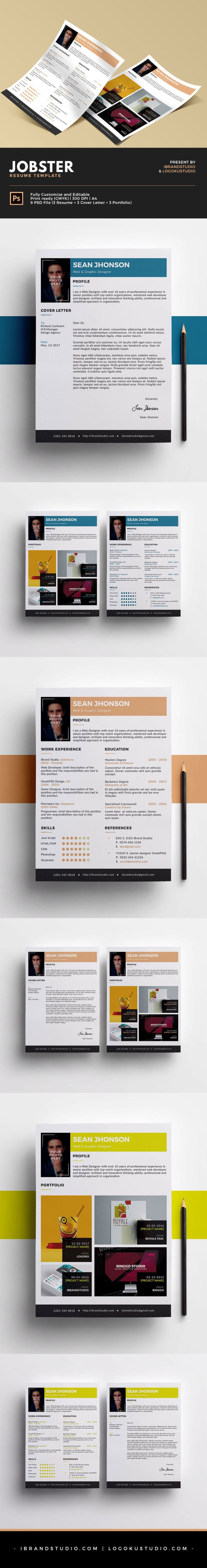 Free Jobster Resume Template (3 Pages, 3 Colors, PSD)